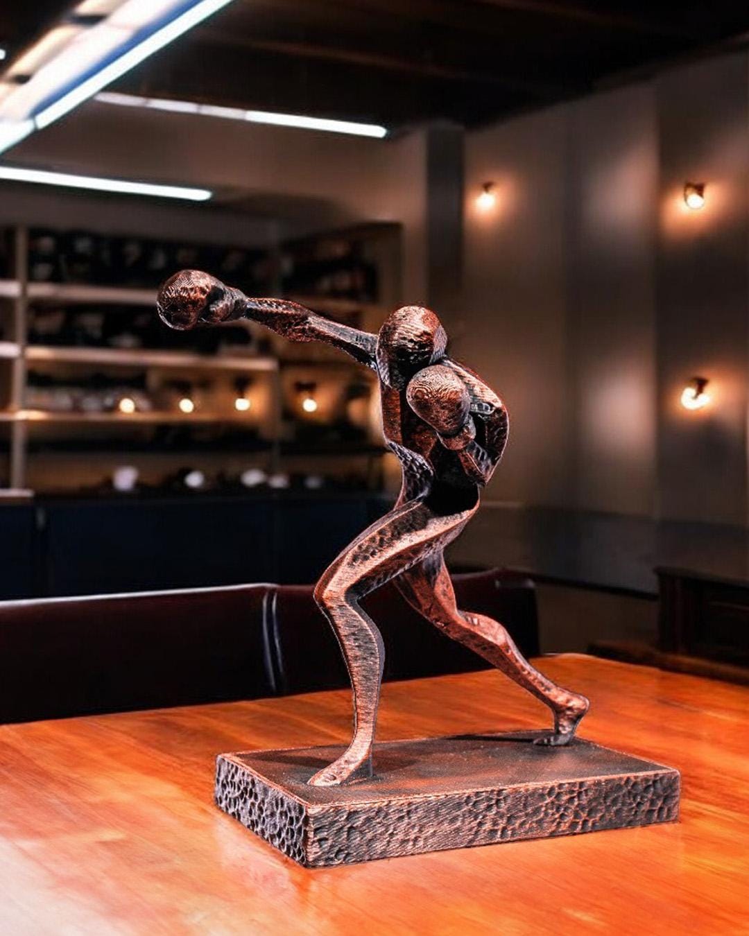 Dynamic Metal Boxer Statue – Modern Boxing Sculpture – Interior ...