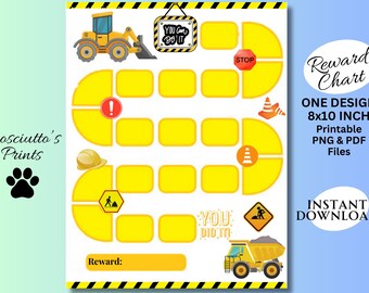 Construction Reward Chart, Sticker Chart Excavator, Printable ...
