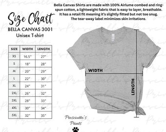 Size Chart, Bella Canvas 3001, Tshirt Measurements, 3001 Size Chart, Unisex Jersey T-shirt ...