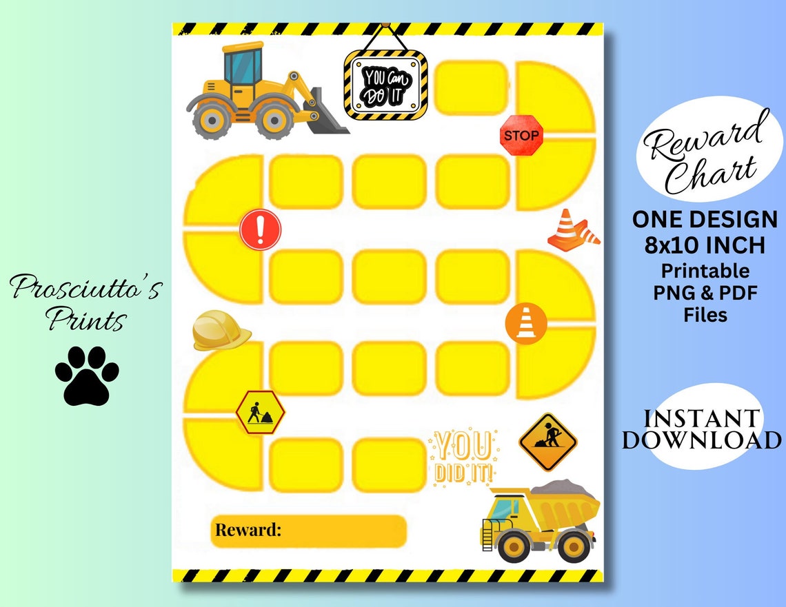 Construction Reward Chart, Printable Construction Kids Behavior Chart ...