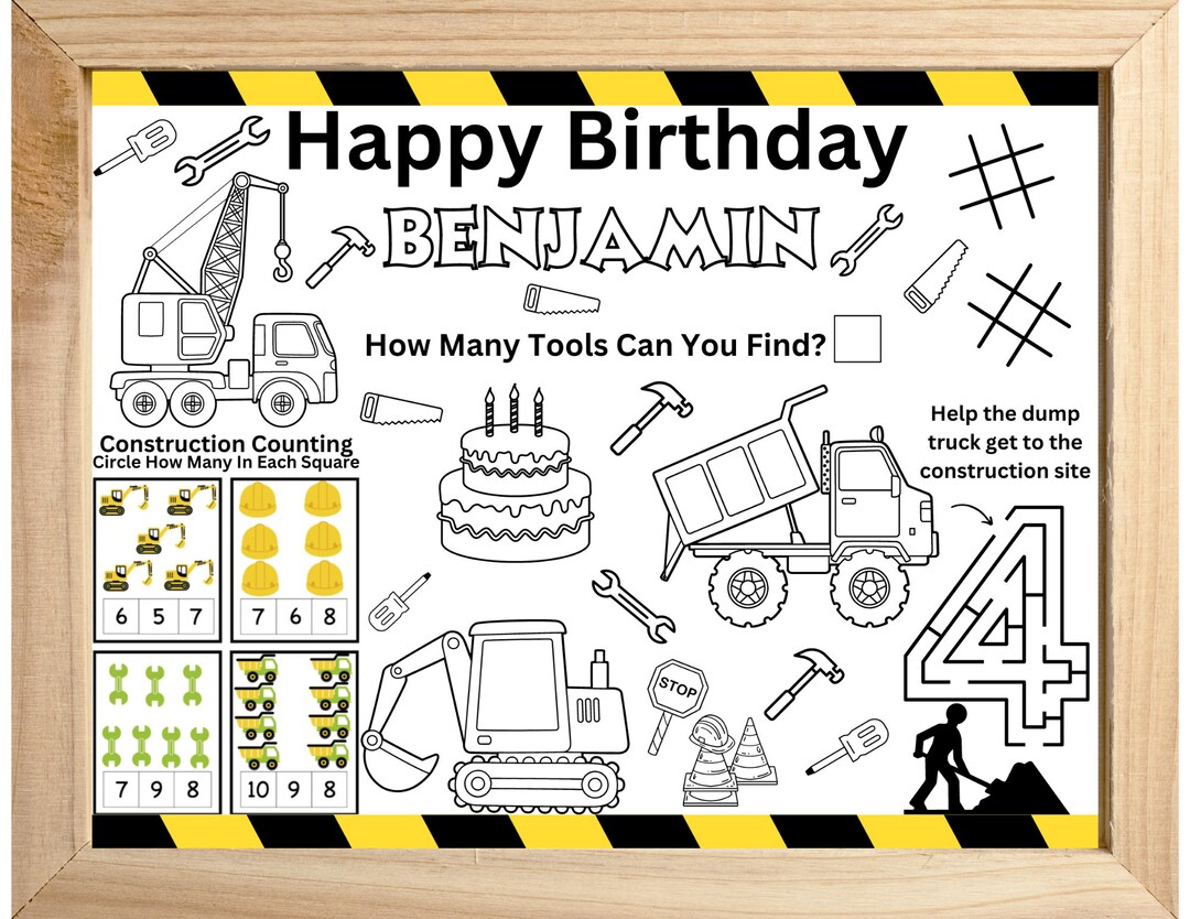 Editable Construction Party Placemat, Printable Trucks and Tractor ...