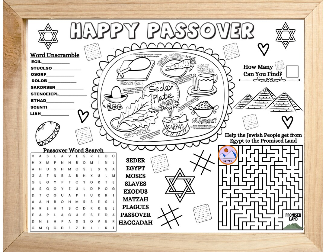 Kids Passover Pesach Activity Printable Placemat, Passover Seder Plate ...