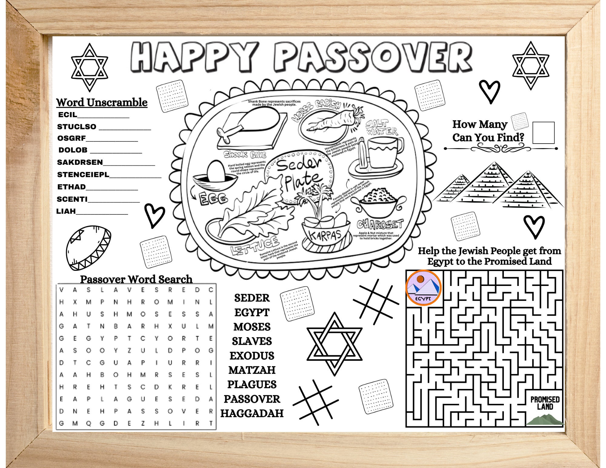 Kids Passover Pesach Activity Printable Placemat, Passover Seder Plate ...