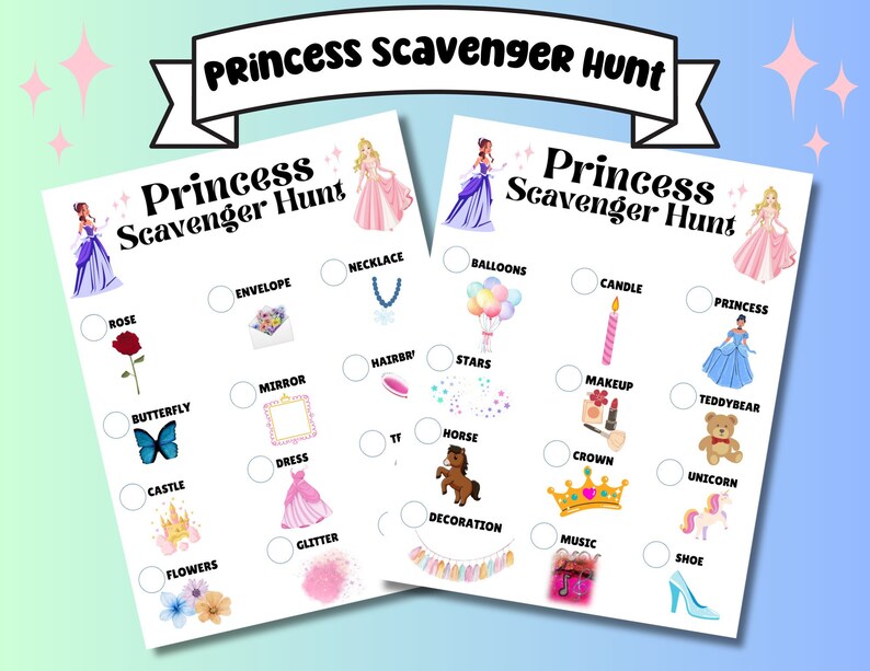 Princess Themed Scavenger Hunt, Princess Birthday Party Activity ...