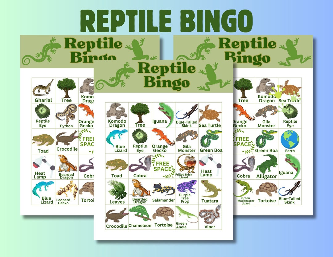 Reptile Bingo, Reptile Birthday Party Games, Frogs and Lizards Bingo ...