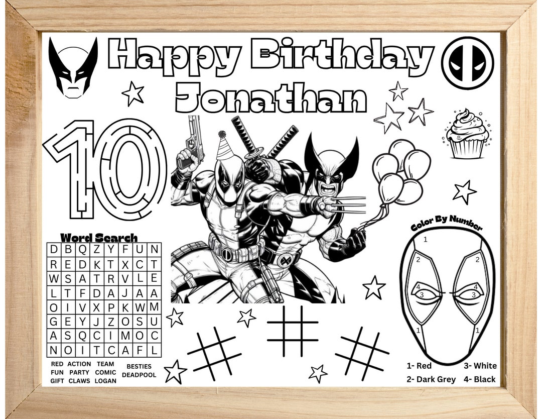 Personalized Deadpool & Wolverine Placemat, Deadpool Party Coloring ...
