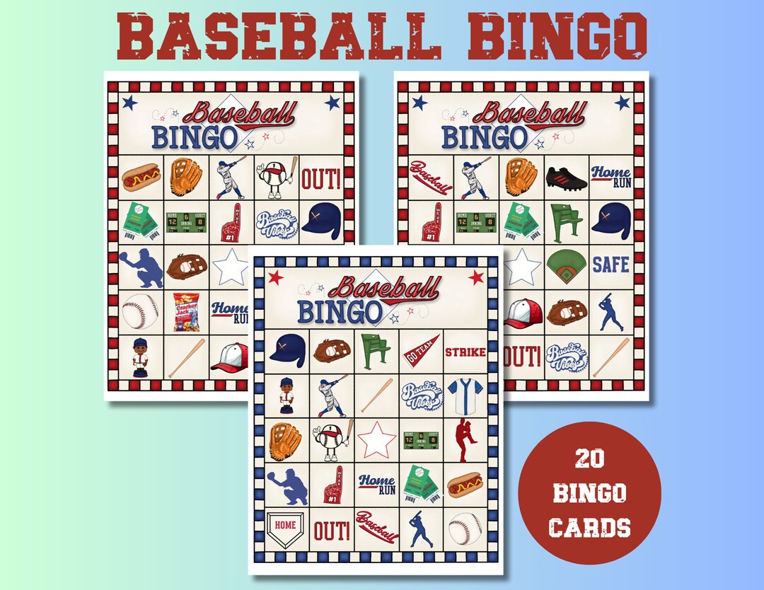 Baseball Bingo, 20 Unique Printable Baseball Bingo Cards, Baseball Game ...