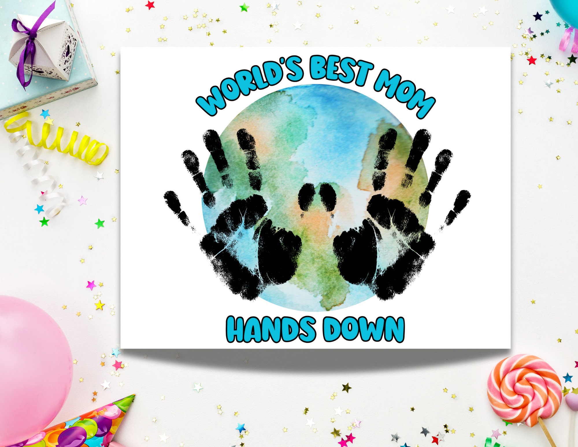 World's Best Mom Handprint Gift PRINTABLE, Best Mom Hands Down Mother's ...