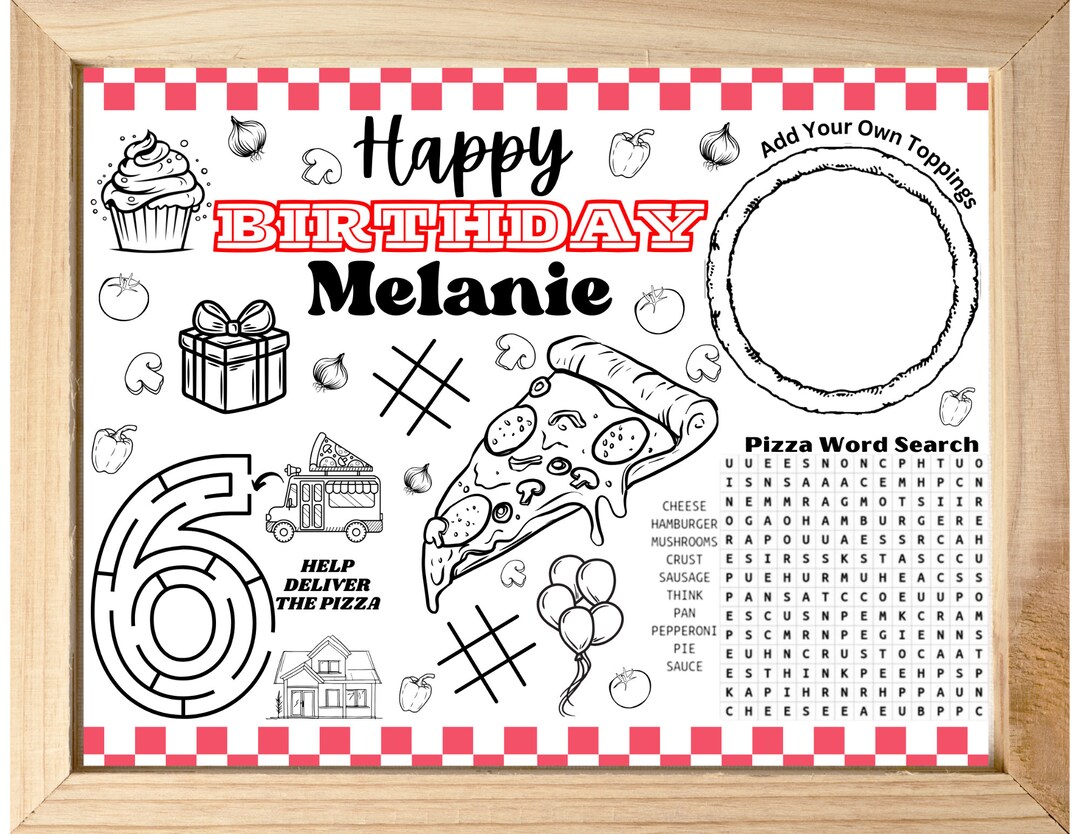 Editable Pizza Party Placemat, Printable Pizza Party Coloring Page ...