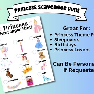 Princess Themed Scavenger Hunt, Princess Birthday Party Activity ...