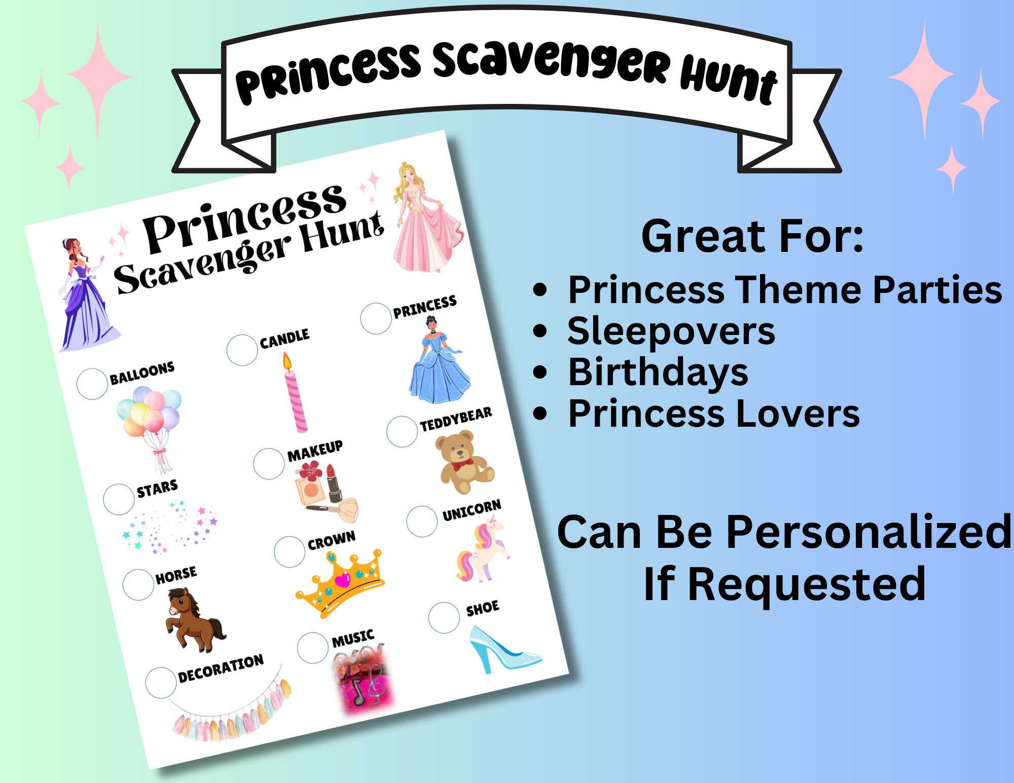 Princess Themed Scavenger Hunt, Princess Birthday Party Activity ...