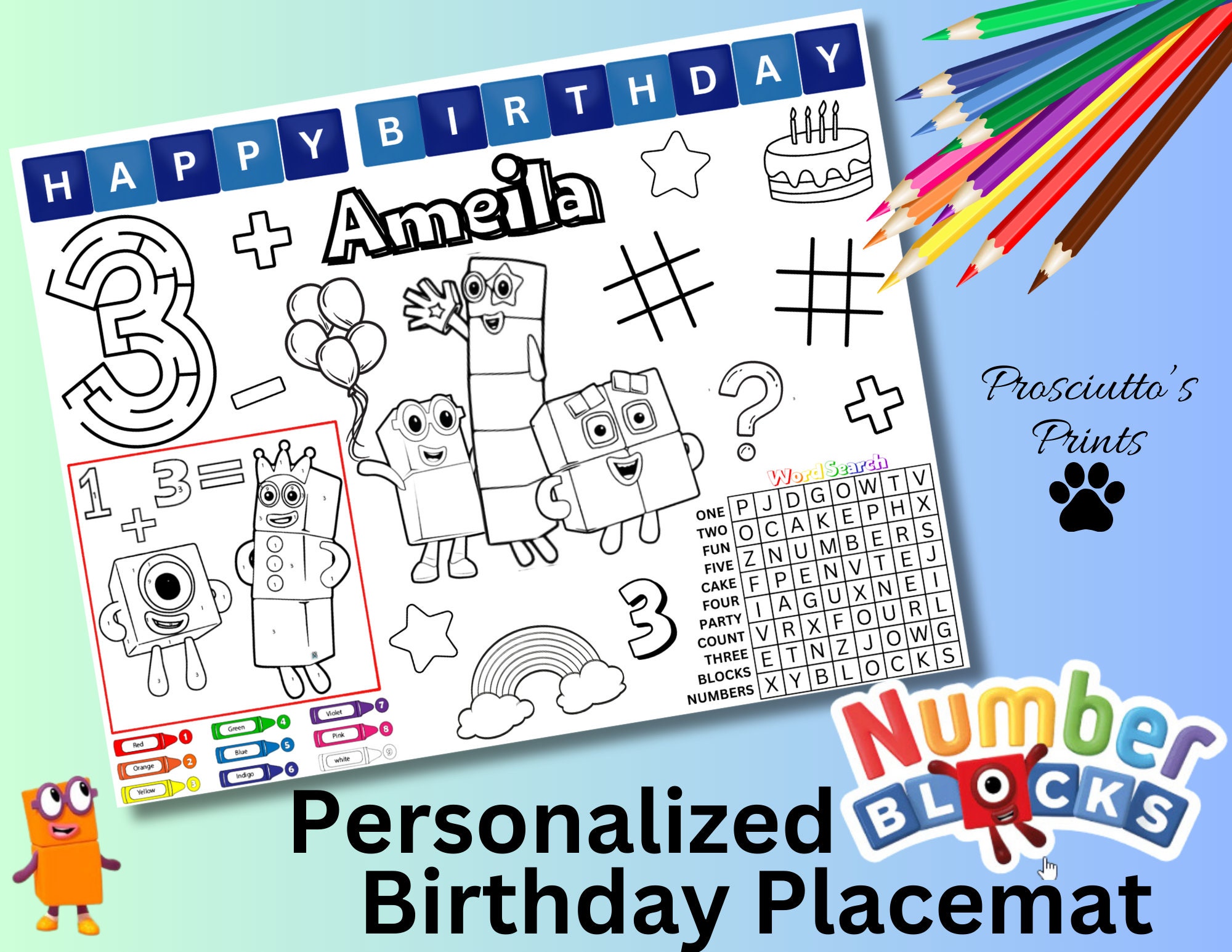 Numberblocks Coloring Sheet, Numberblocks Birthday Placemat ...
