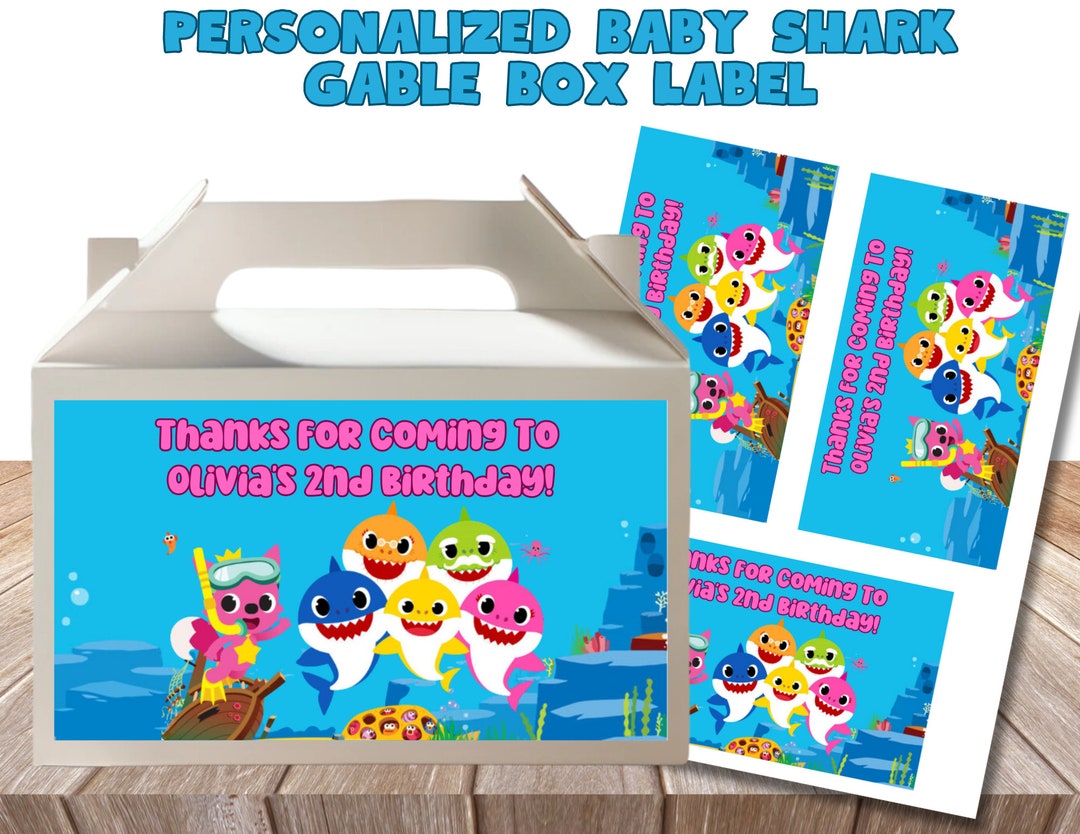 Personalized Baby Shark Birthday Gabel Box Labels, Baby Shark Party ...