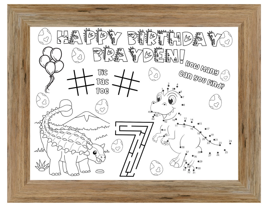 Dinosaur Birthday Activity Sheet, Personalized Dinosaur Birthday Party ...
