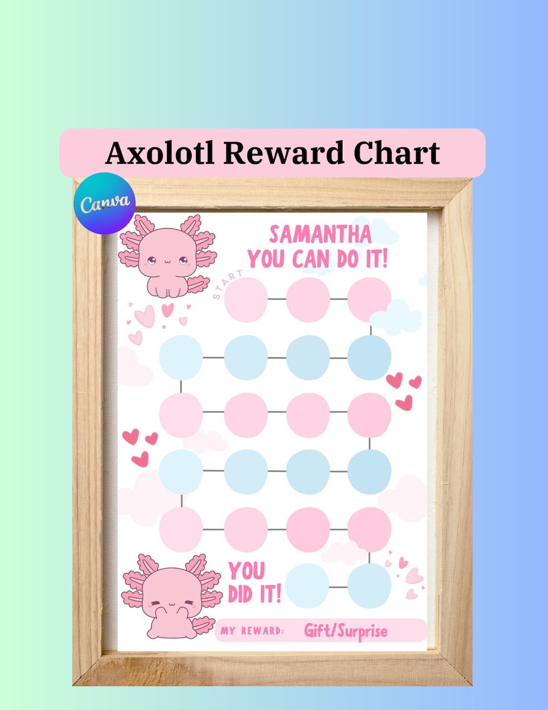 Axolotl Reward Chart Printable, Editable Axolotl Chore Chart, Custom ...