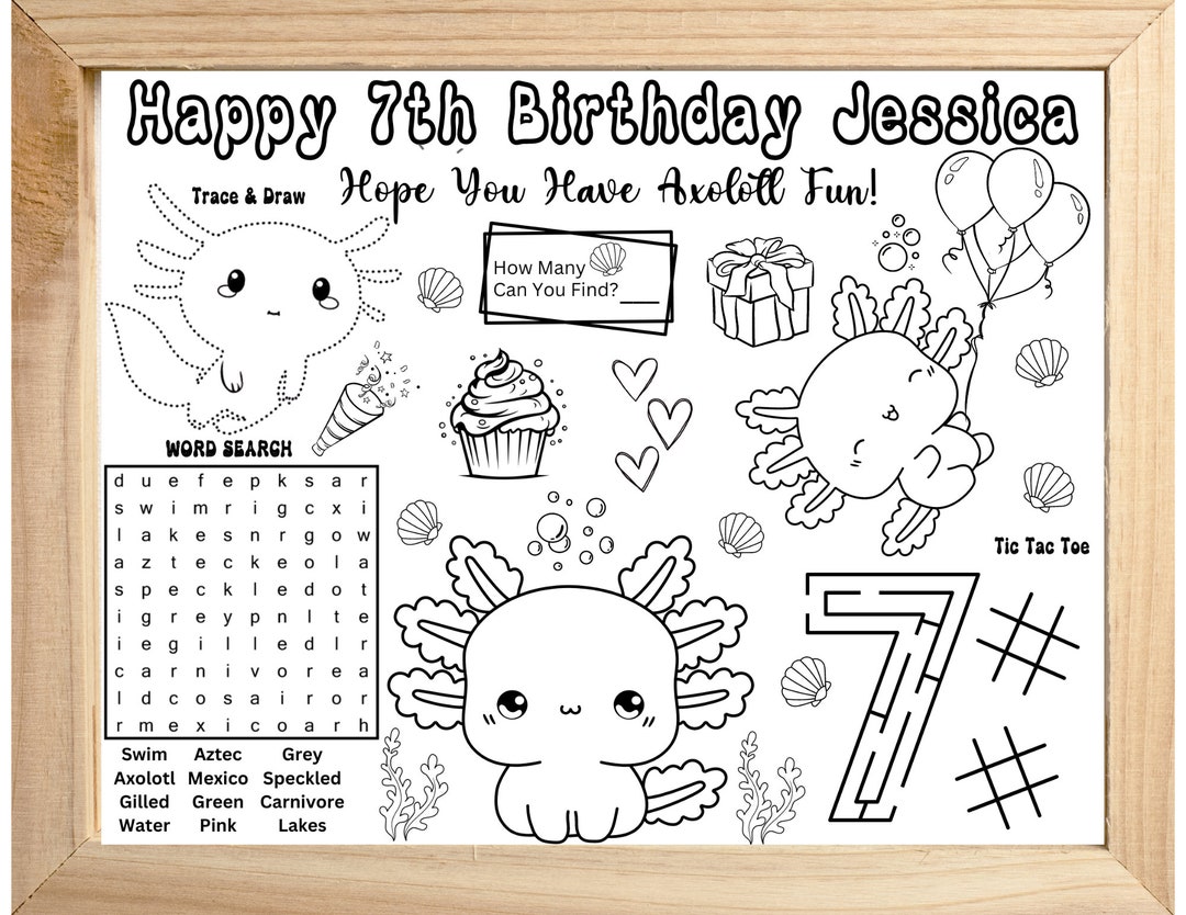 Axolotl Birthday Party Activity Sheet, Axolotl Party Favor, Axolotl ...