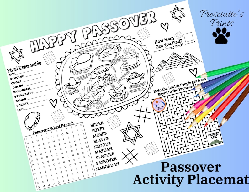 Kids Passover Pesach Activity Printable Placemat, Passover Seder Plate ...