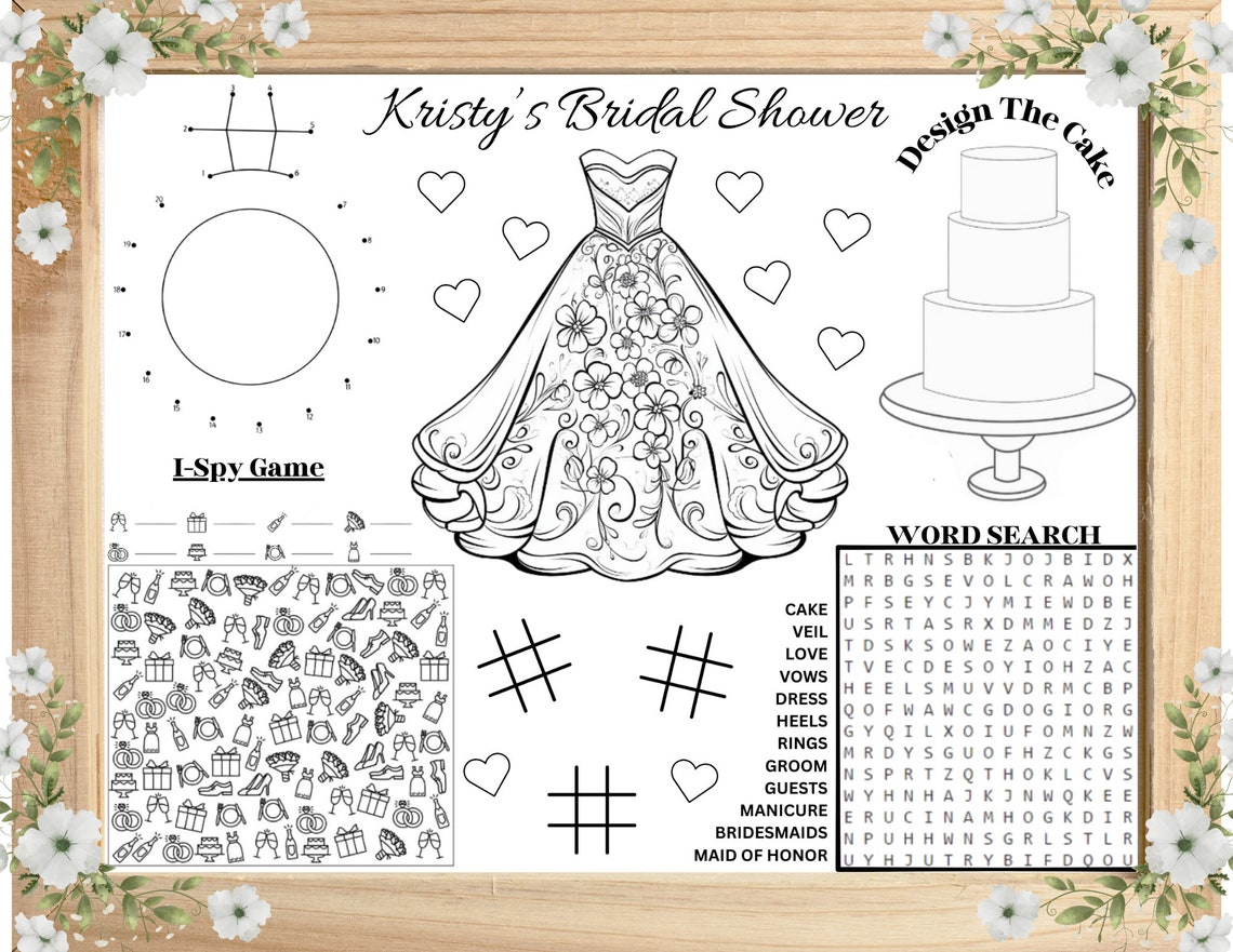 Personalized Bridal Shower Activity Coloring Placemat, Kids Wedding ...
