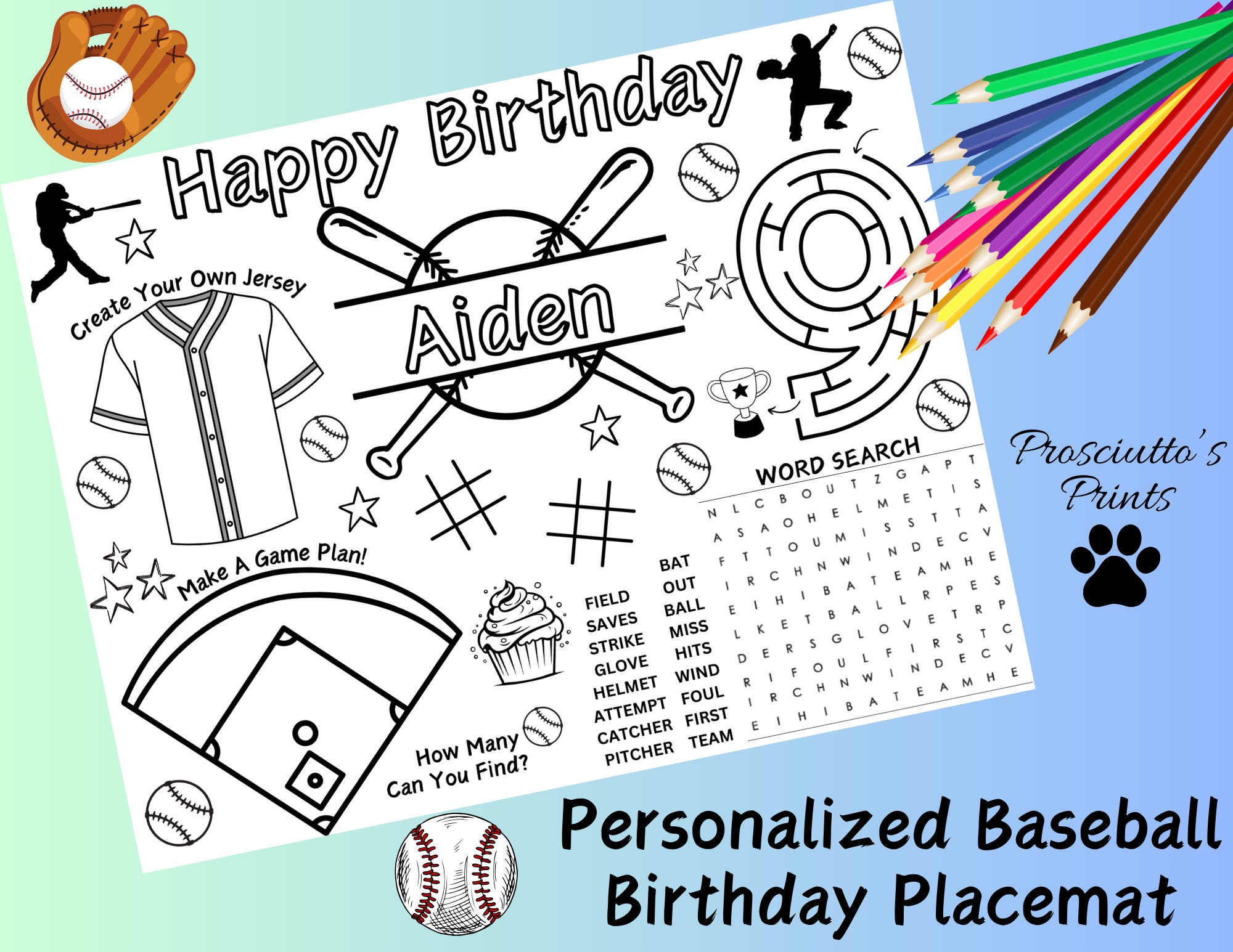Baseball Birthday Party, Personalized Activity Sheet, Baseball Party ...