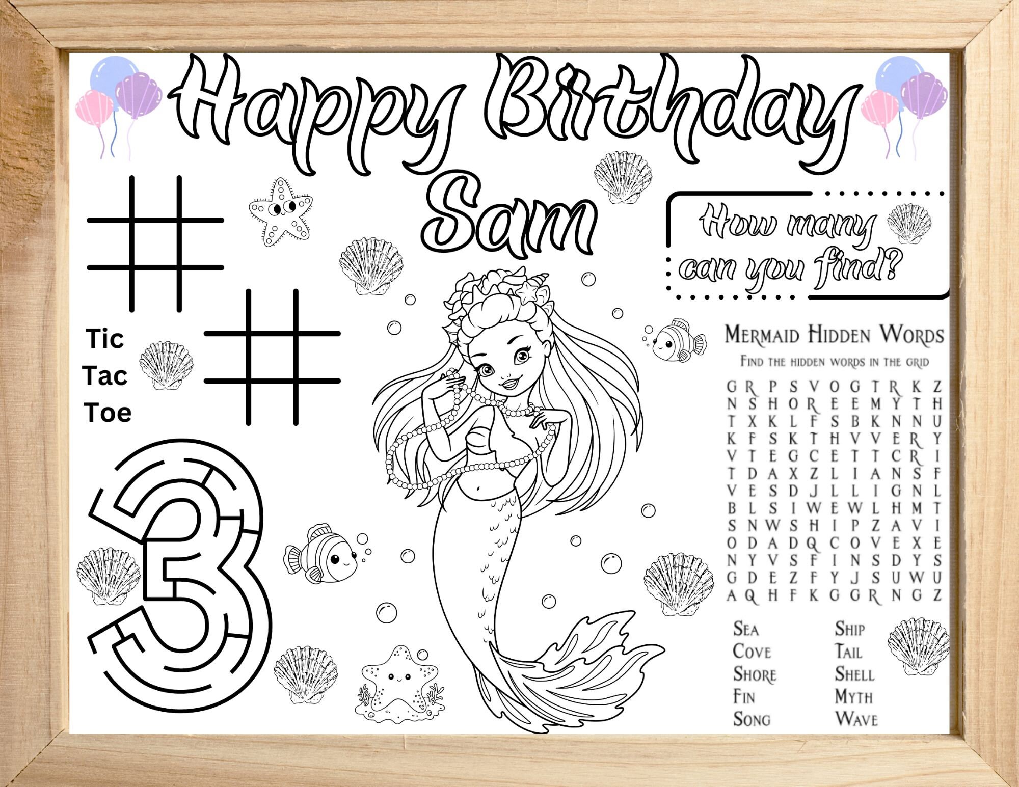 Mermaid Custom Name Birthday Activity Placemat, Personalized Mermaid ...