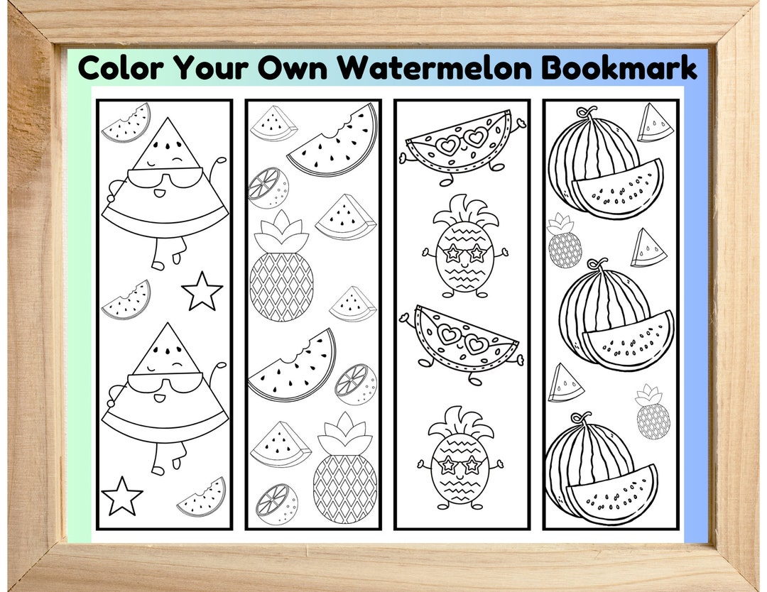 Watermelon Coloring Bookmark, Cute Kawaii Fruit Coloring Bookmarks for ...