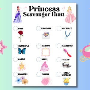 Princess Themed Scavenger Hunt, Princess Birthday Party Activity ...
