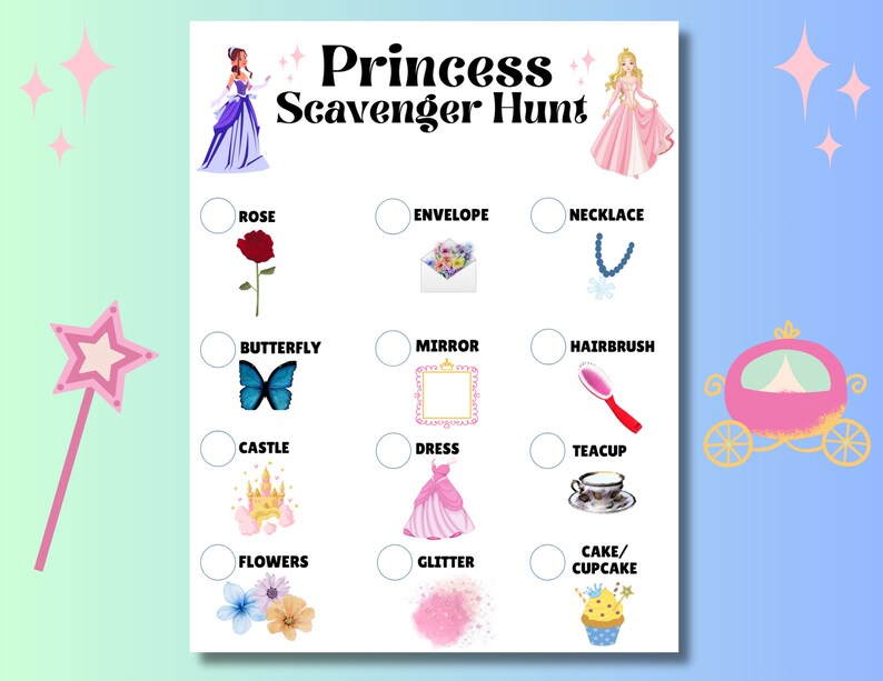 Princess Themed Scavenger Hunt, Princess Birthday Party Activity ...