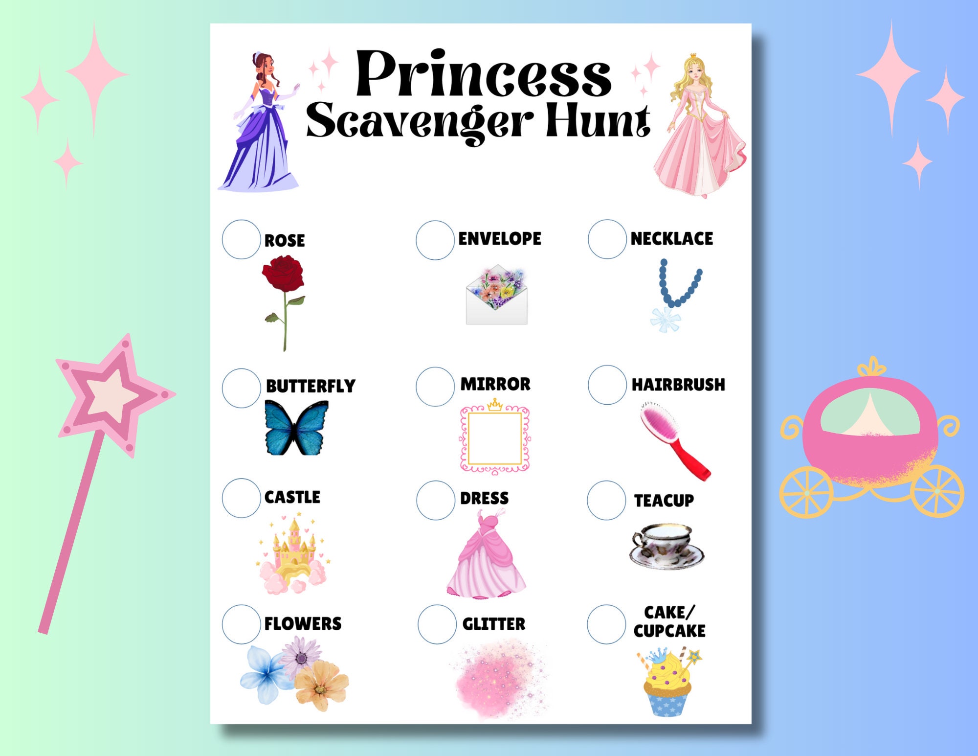 Princess Themed Scavenger Hunt, Princess Birthday Party Activity ...
