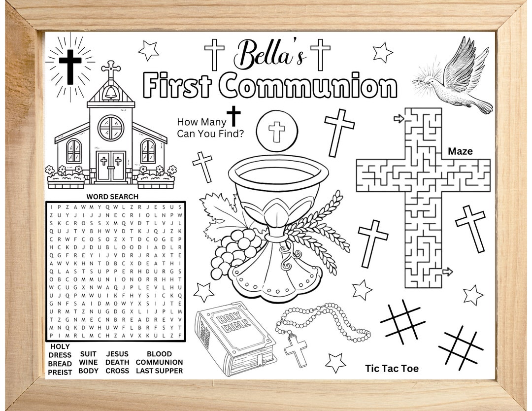 PERSONALIZED First Communion Coloring Placemat, Printable Holy ...