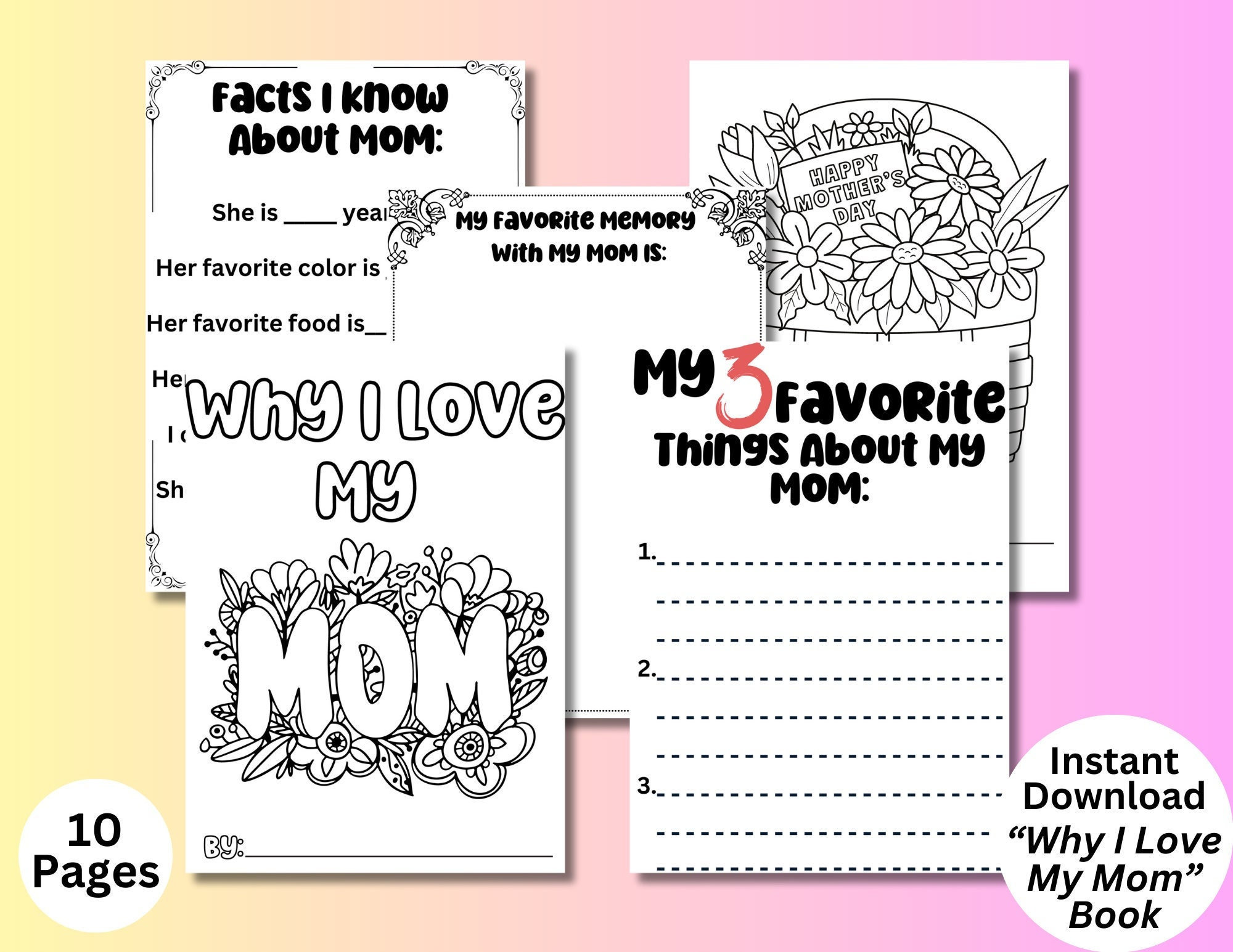 Why I Love My Mom Coloring Activity Book, Mother's Day Activity, Mother ...