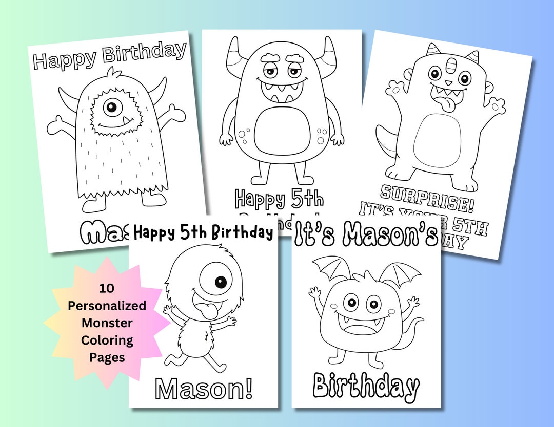 10 Personalized Monster Coloring Pages, Monster Theme Party, Little ...