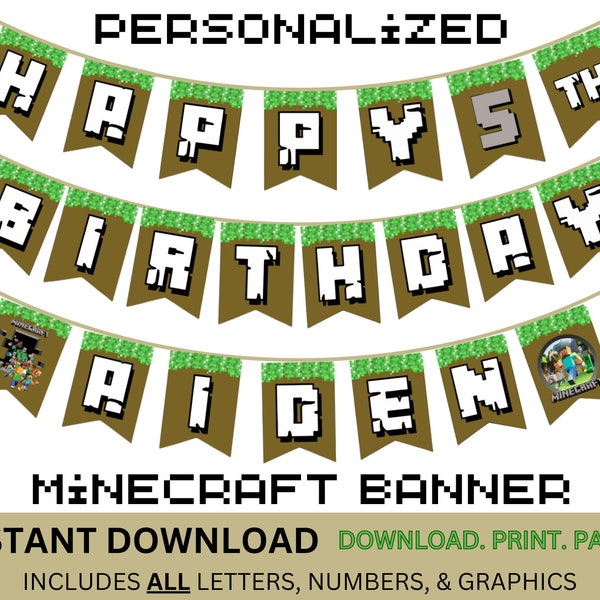 Minecraft birthday banner - Etsy