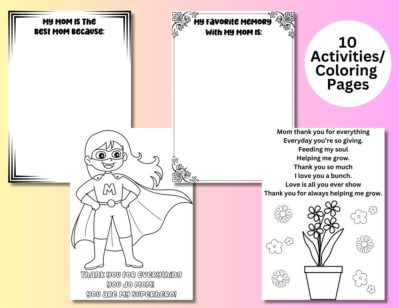 Why I Love My Mom Coloring Activity Book, Mother's Day Activity, Mother ...