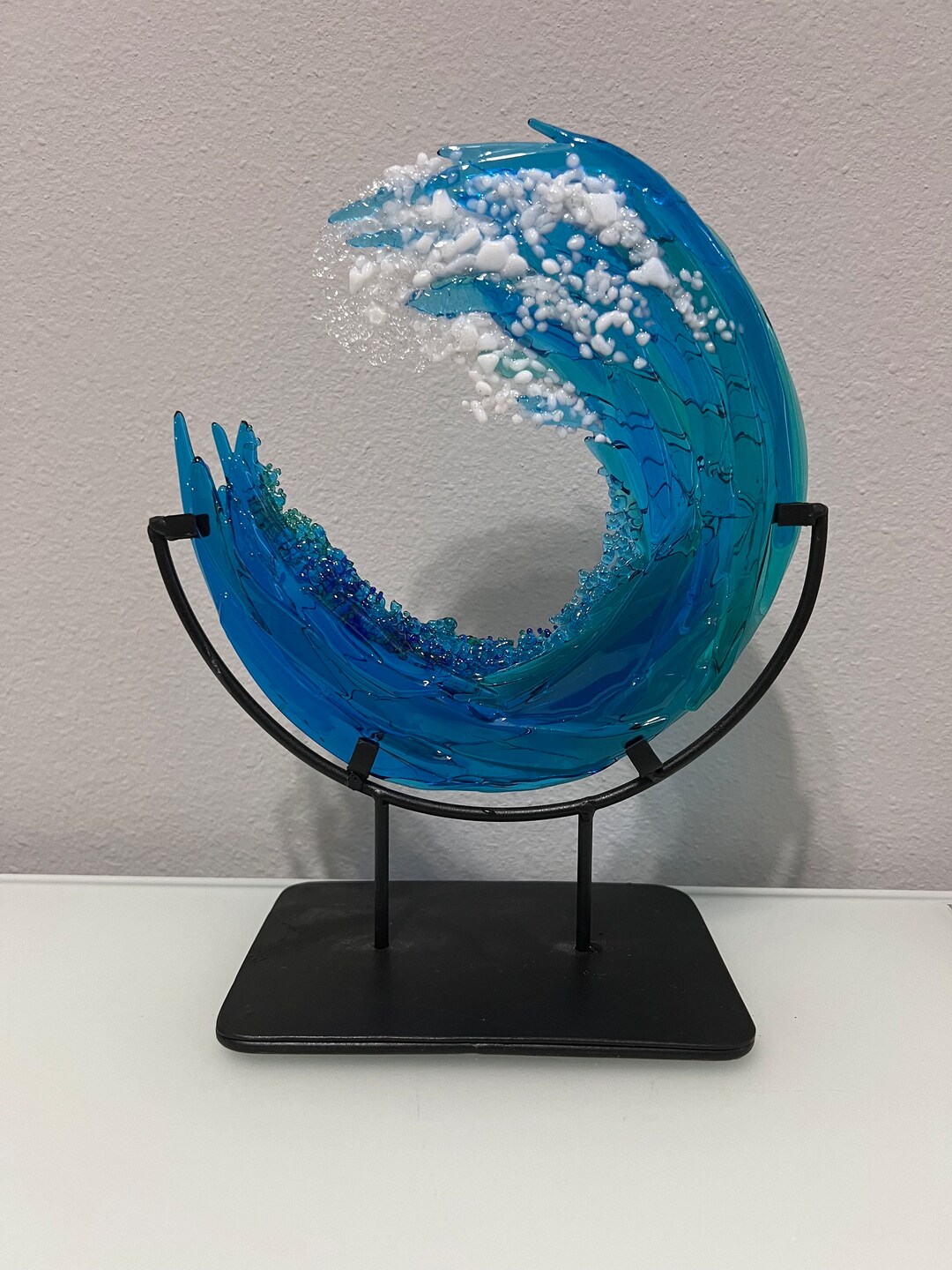Blue Ocean Wave in Stand Fused Glass Wave Approximate Size - Etsy
