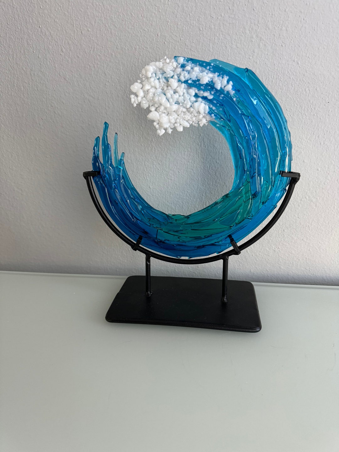 Wave, Crashing Wave, Ocean Wave, Blue Ocean Wave in Stand, Fused Glass ...