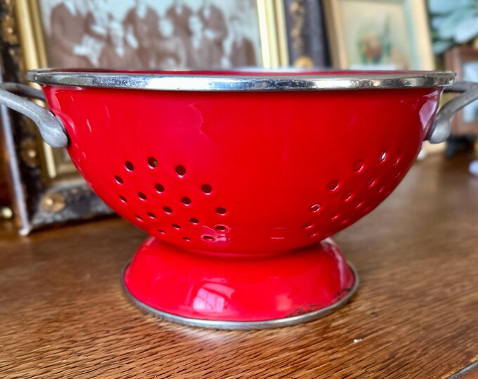 Red Enamel Strainer Colander – Metal Kitchen Strainer With Handles ...