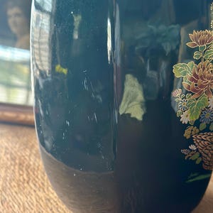 Vintage Japanese Black Ceramic Vase With Gold Peacock & Floral Design ...