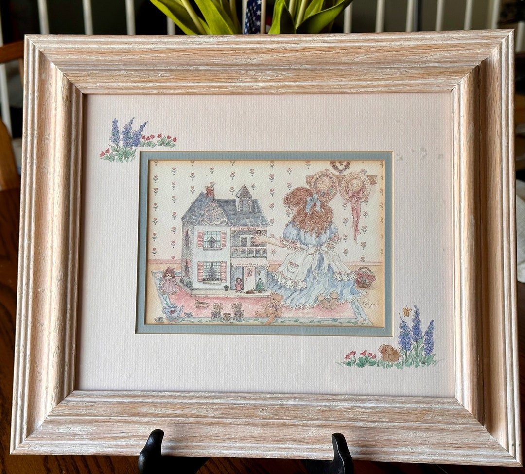 Vintage Cynthia Kilzer Print: Girl With Dollhouse - Etsy