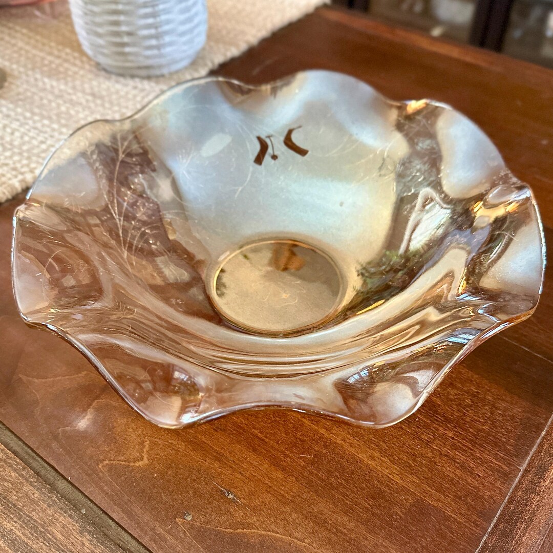 Vintage Jeannette Glass Iridescent Floragold Louisa Pattern Ruffled ...