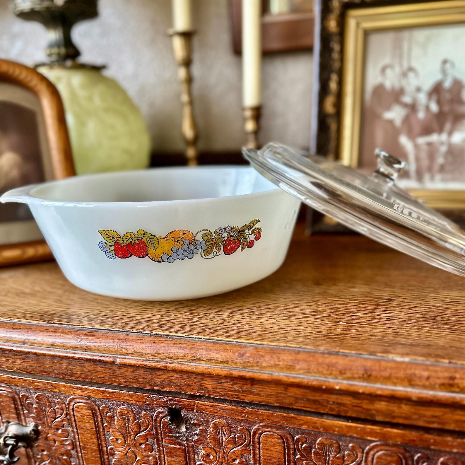 Vintage Fire-king Casserole Dish: Nature's Bounty Milk Glass, 1970s ...