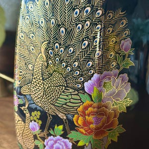 Vintage Japanese Black Ceramic Vase With Gold Peacock & Floral Design ...