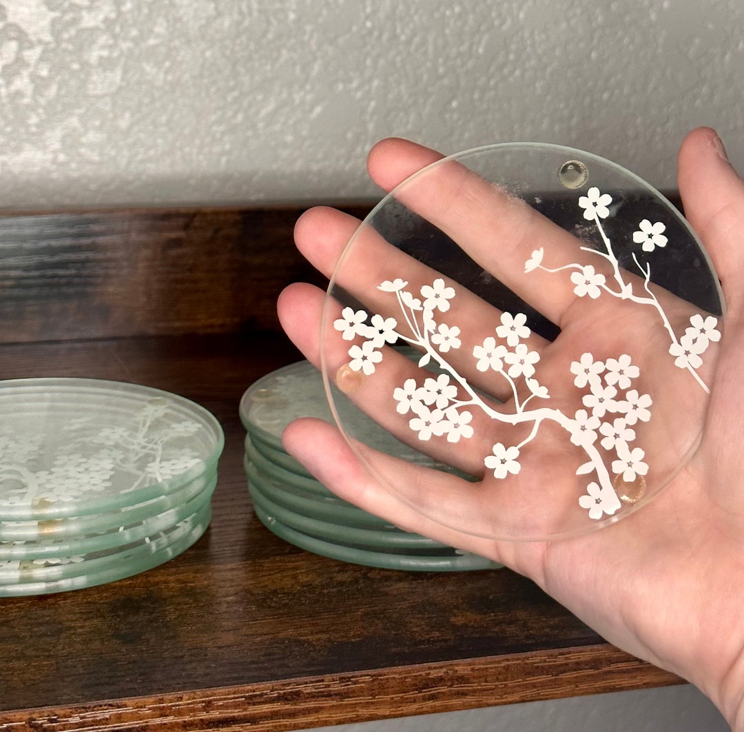 Cherry Blossom Glass Coasters by Kate Aspen -set of 2 - Etsy