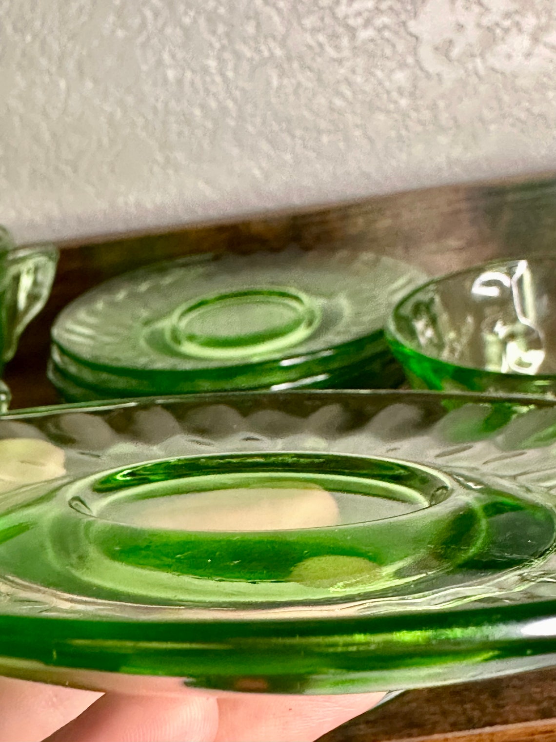 Vintage Uranium Glass Tea Cups & Saucers: Jeannette/anchor Hocking - Etsy