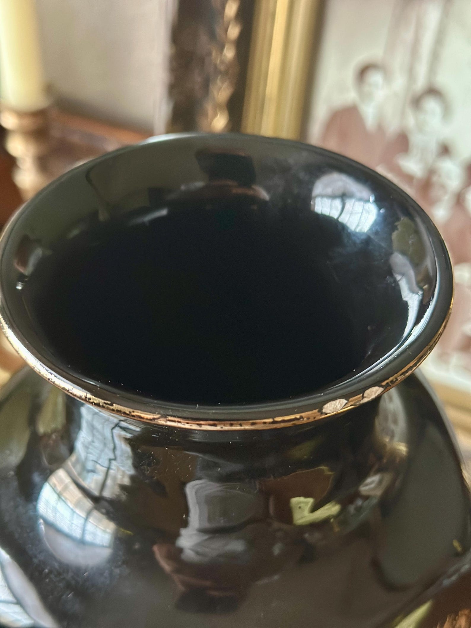 Vintage Japanese Black Ceramic Vase With Gold Peacock & Floral Design ...
