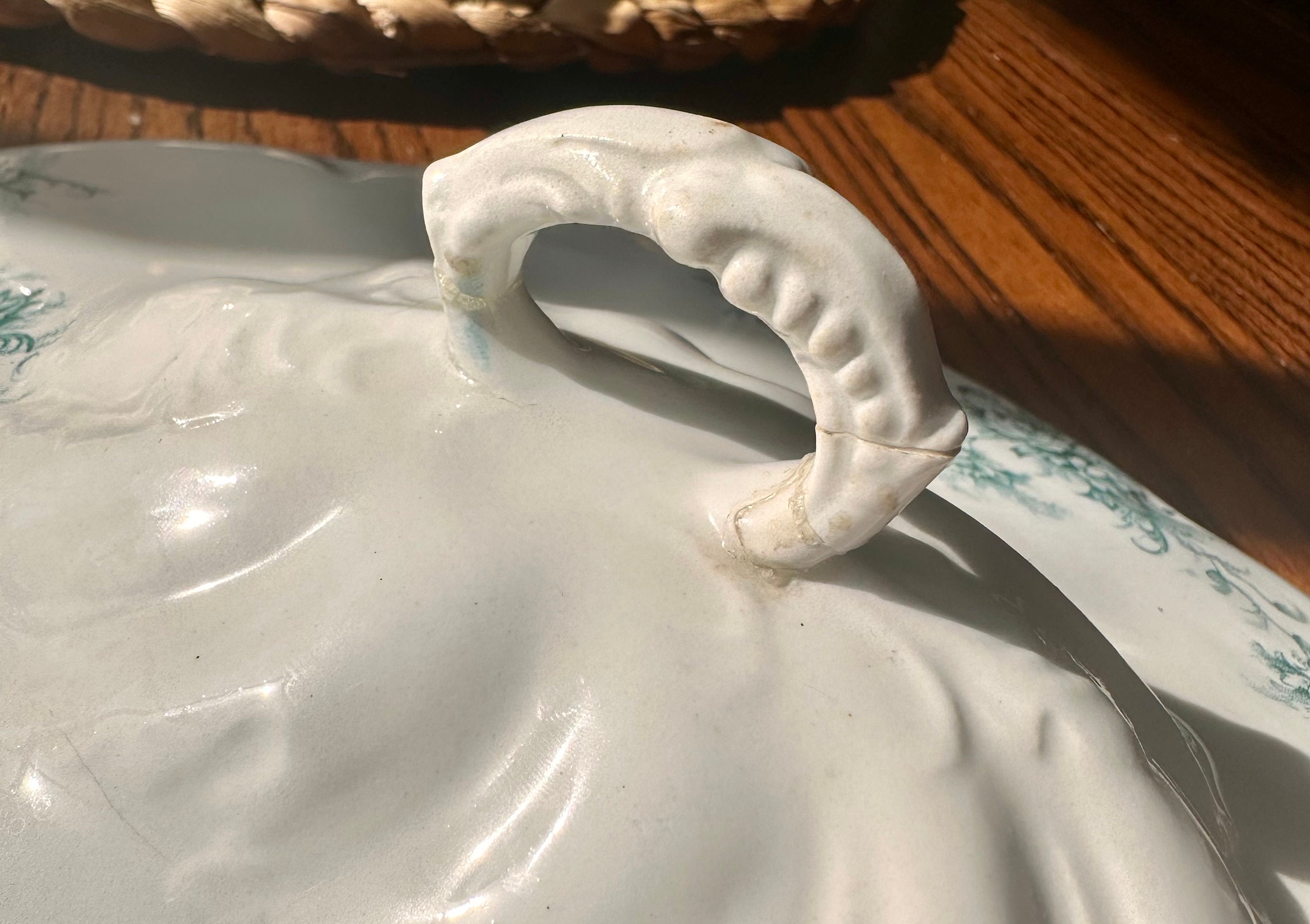Antique East Liverpool Pottery Tureen: Teal Floral Casserole Dish - Etsy