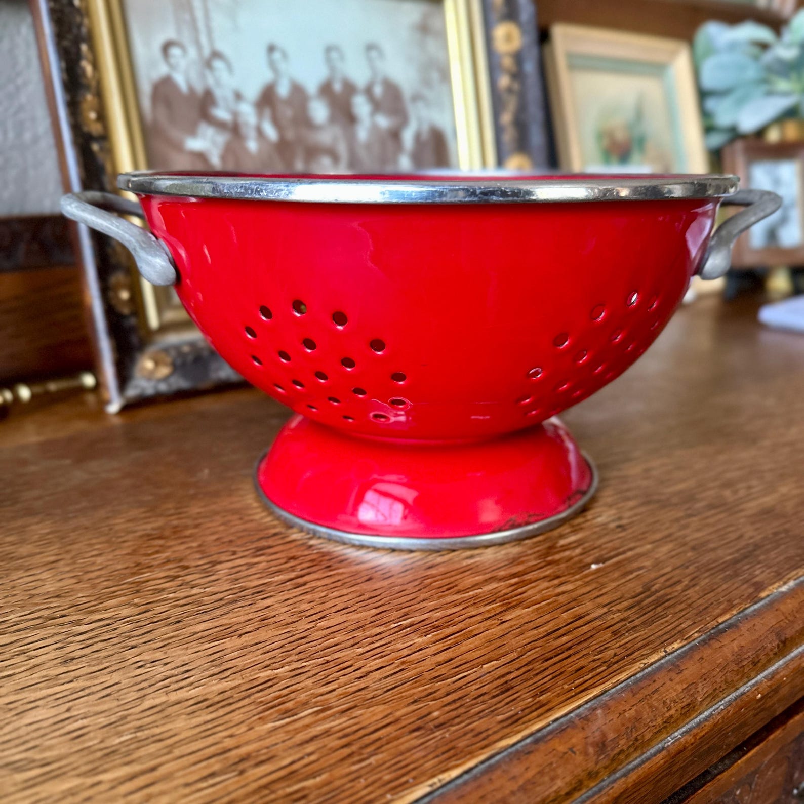 Red Enamel Strainer Colander – Metal Kitchen Strainer With Handles ...