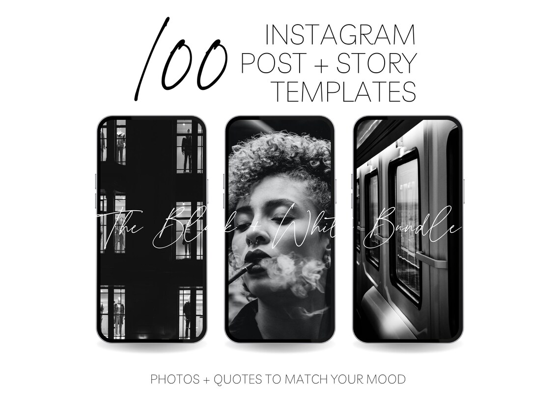 100 Black + White Instagram Post + Story Template Bundle | Quote ...