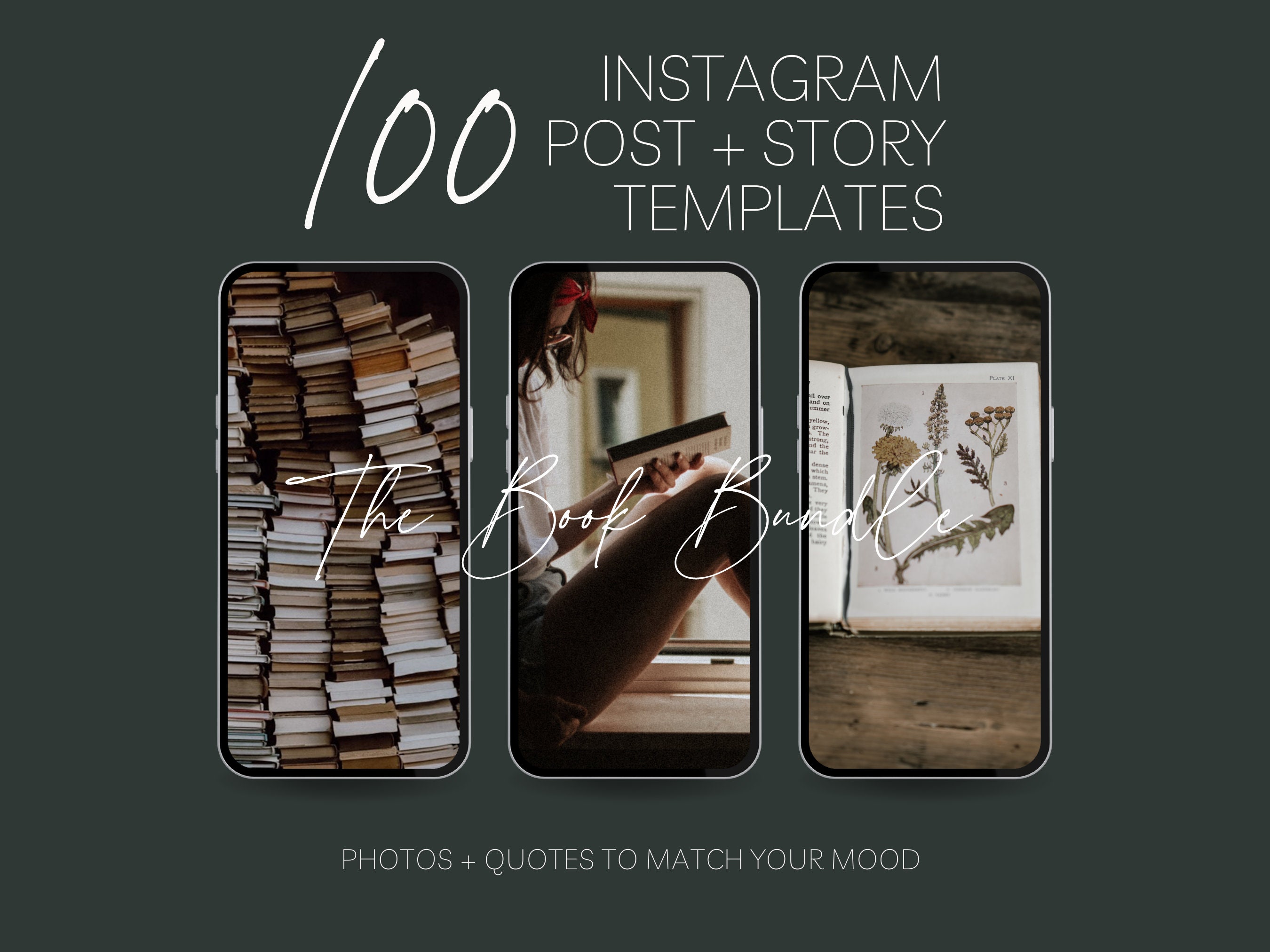 100 Book Instagram Post + Story Template Bundle | Reading Quote | Book ...