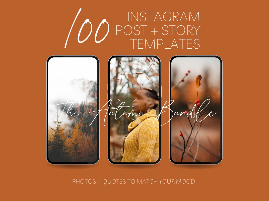 100 Autumn Instagram Post + Story Template Bundle | Quote Template ...