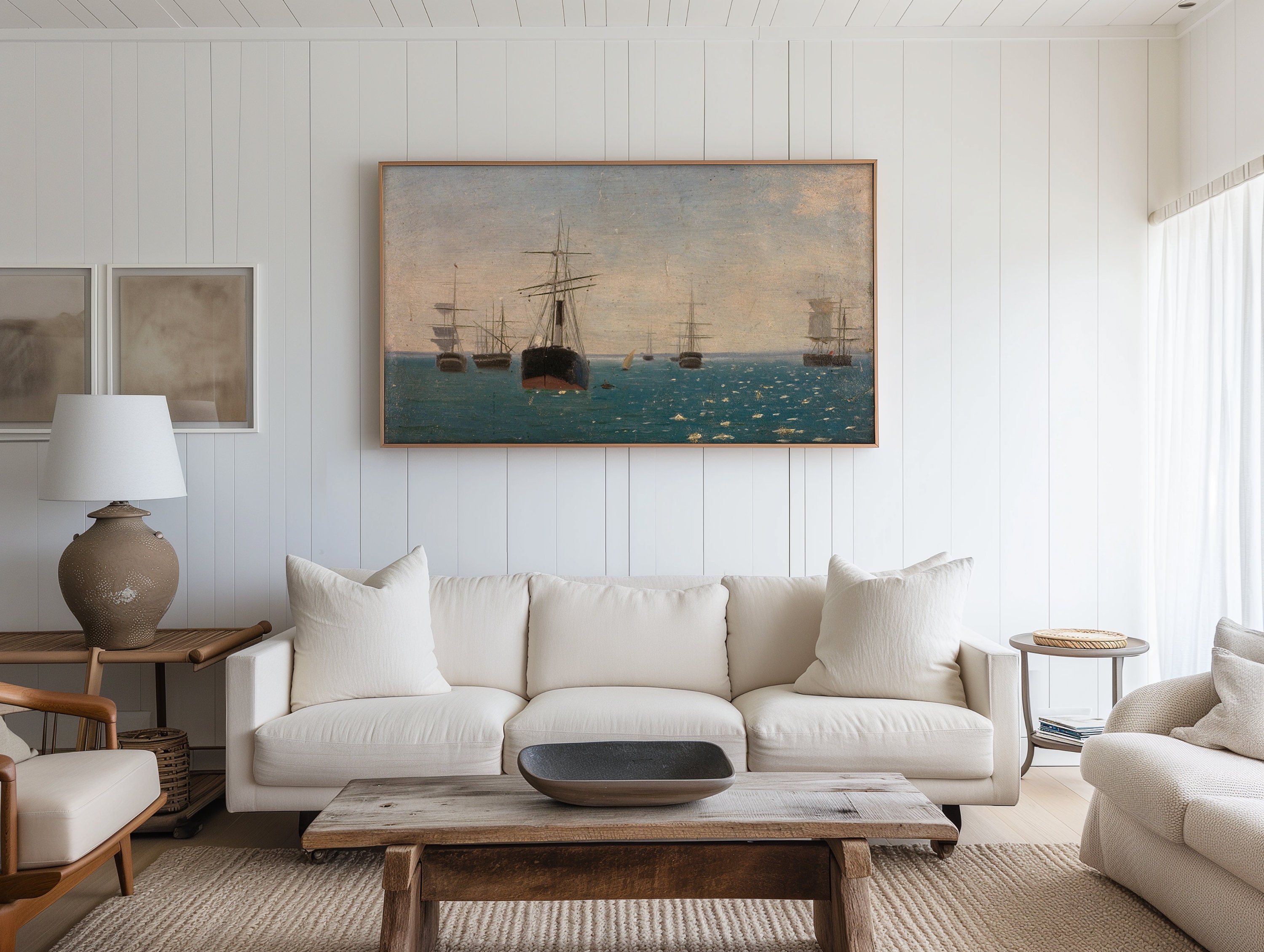 FRAME TV Nautical Dawn Antique Maritime Oil Painting Tall Ships ...